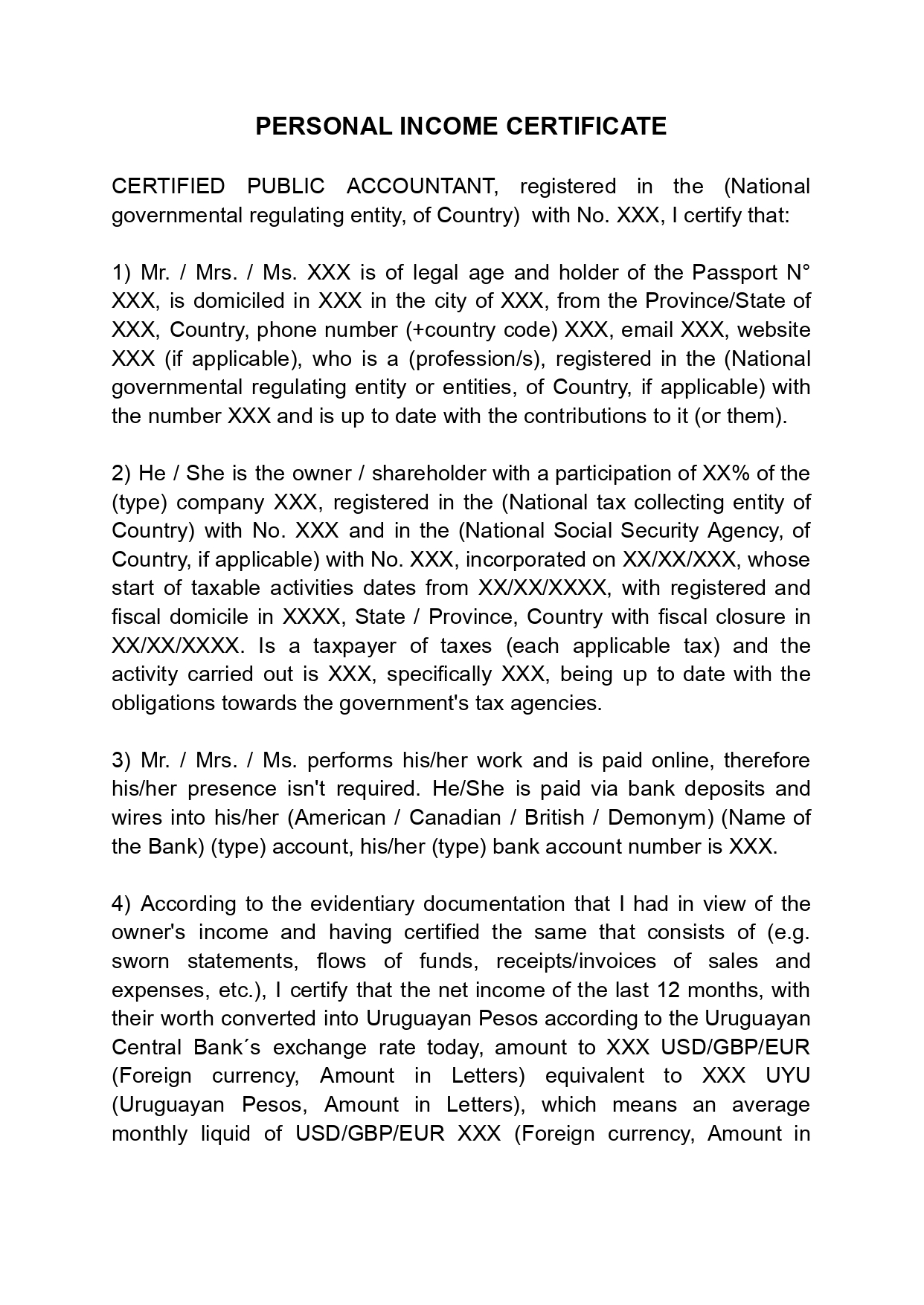 CPA Income Certificate (Business owners) – Aldo’s Relocation Service